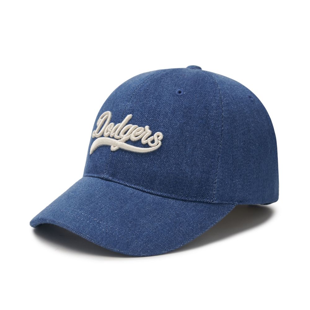 Nón MLB Korea Varsity Culsive Lettering Denim Unstructured Ball Cap LA ...